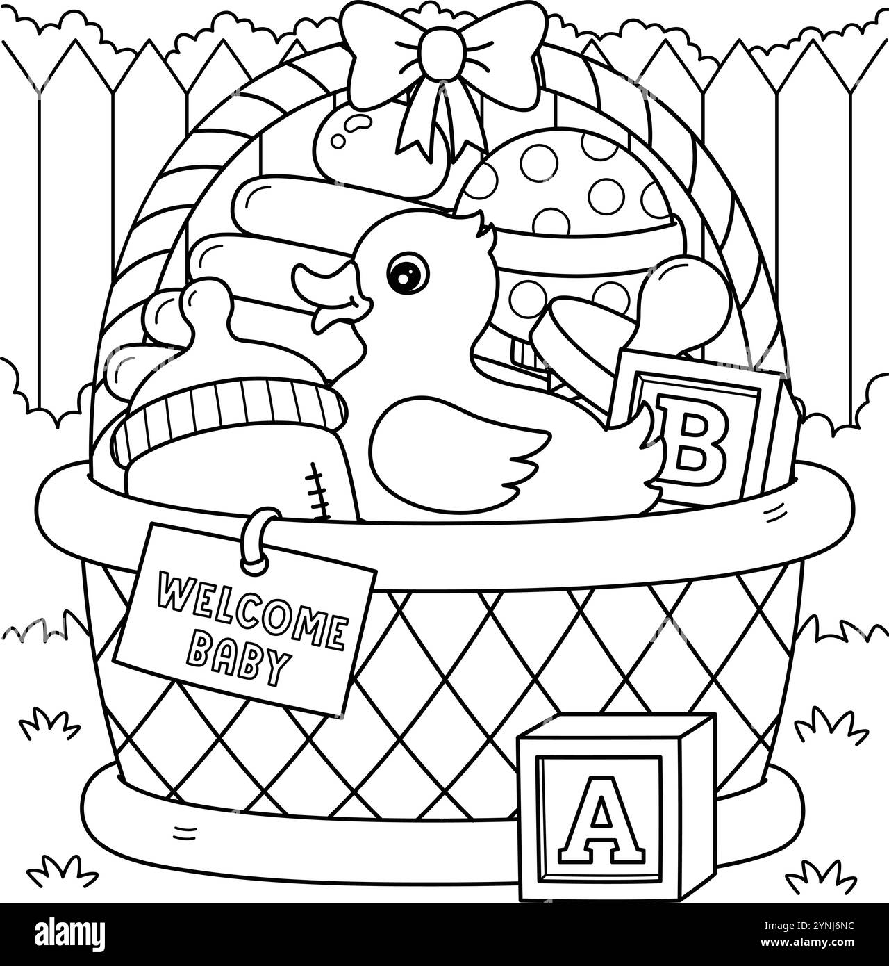 Baby Shower Baby Essentials Coloring Page for Kids Stock Vector Image ...
