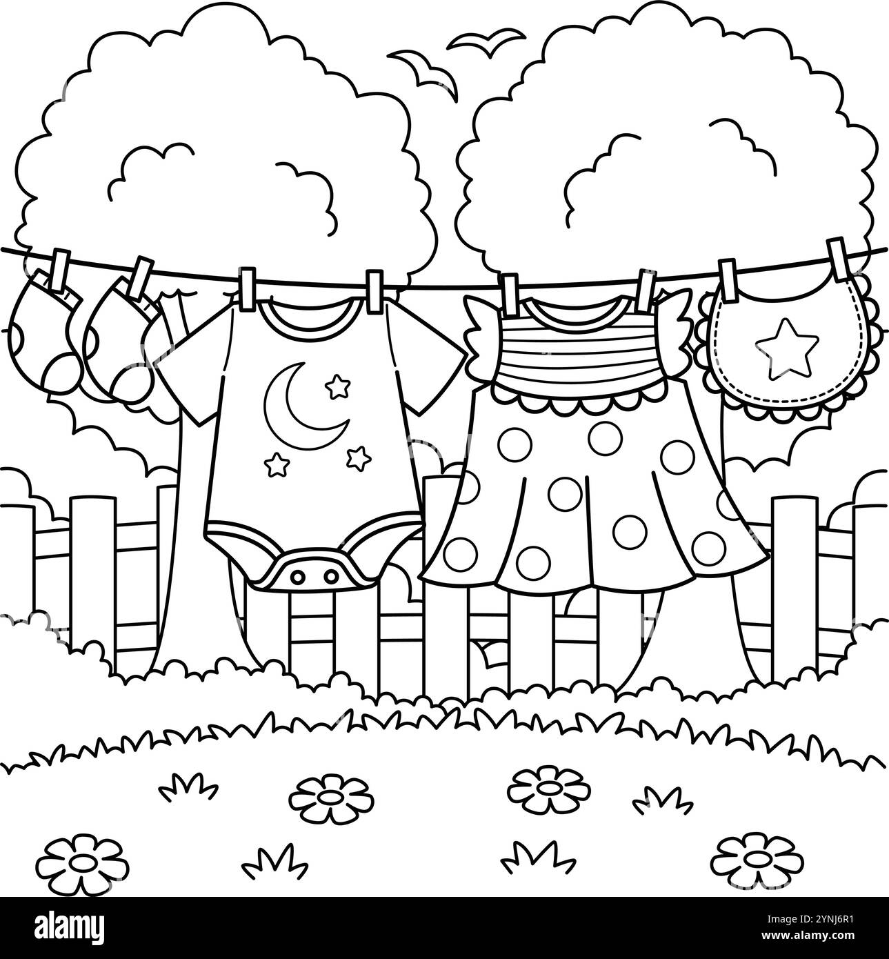 Baby Shower Hanging Clothes Coloring Page for Kids Stock Vector Image ...