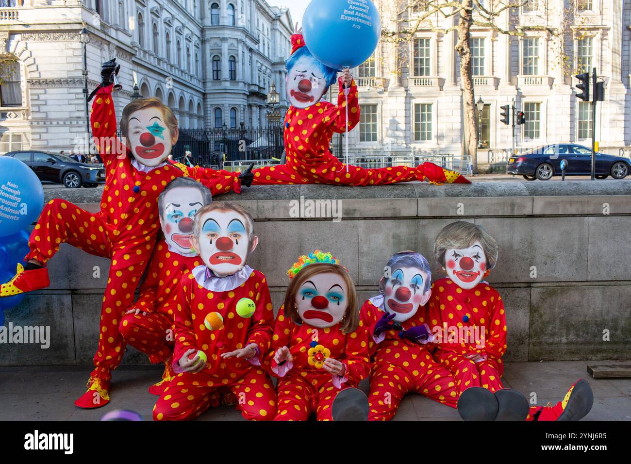 London, England, UK. 26th Nov, 2024. PETA activists dressed as clowns ...