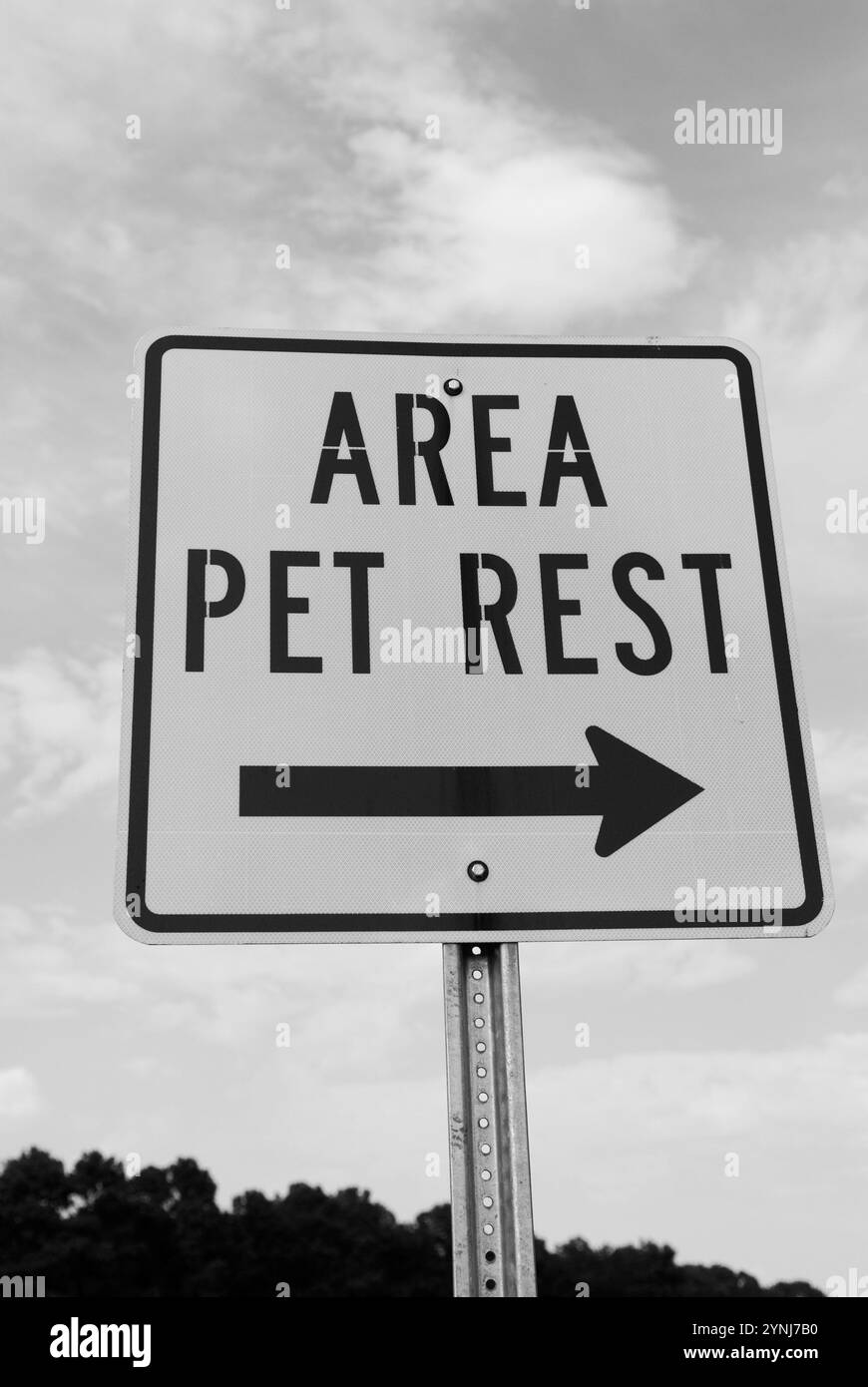 Pet rest area sign along a roadside in the USA, indicating a designated ...