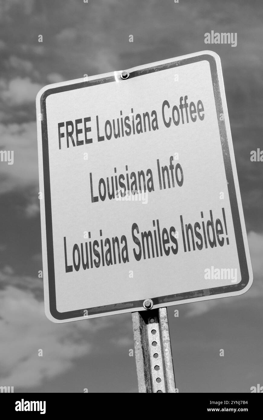 Welcome Center sign in Louisiana, USA, inviting travelers to enjoy free ...
