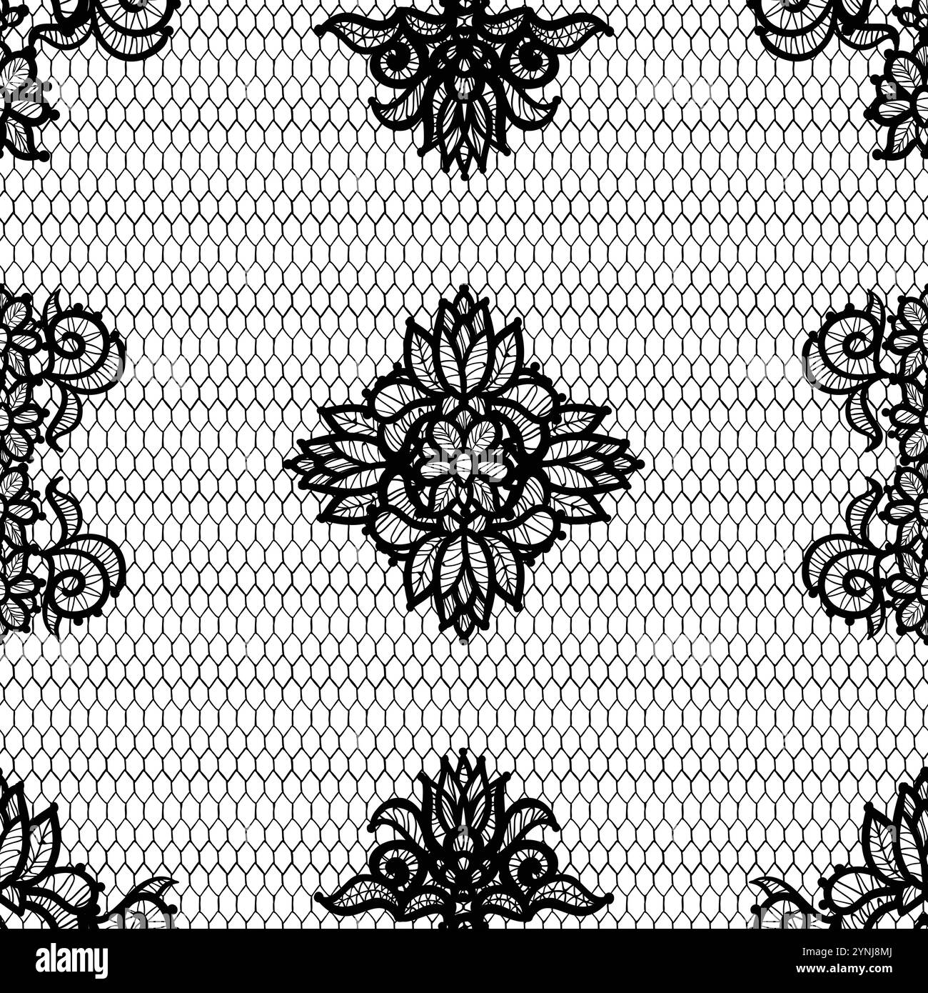 This elegant design features a mesmerizing black lace seamless pattern ...