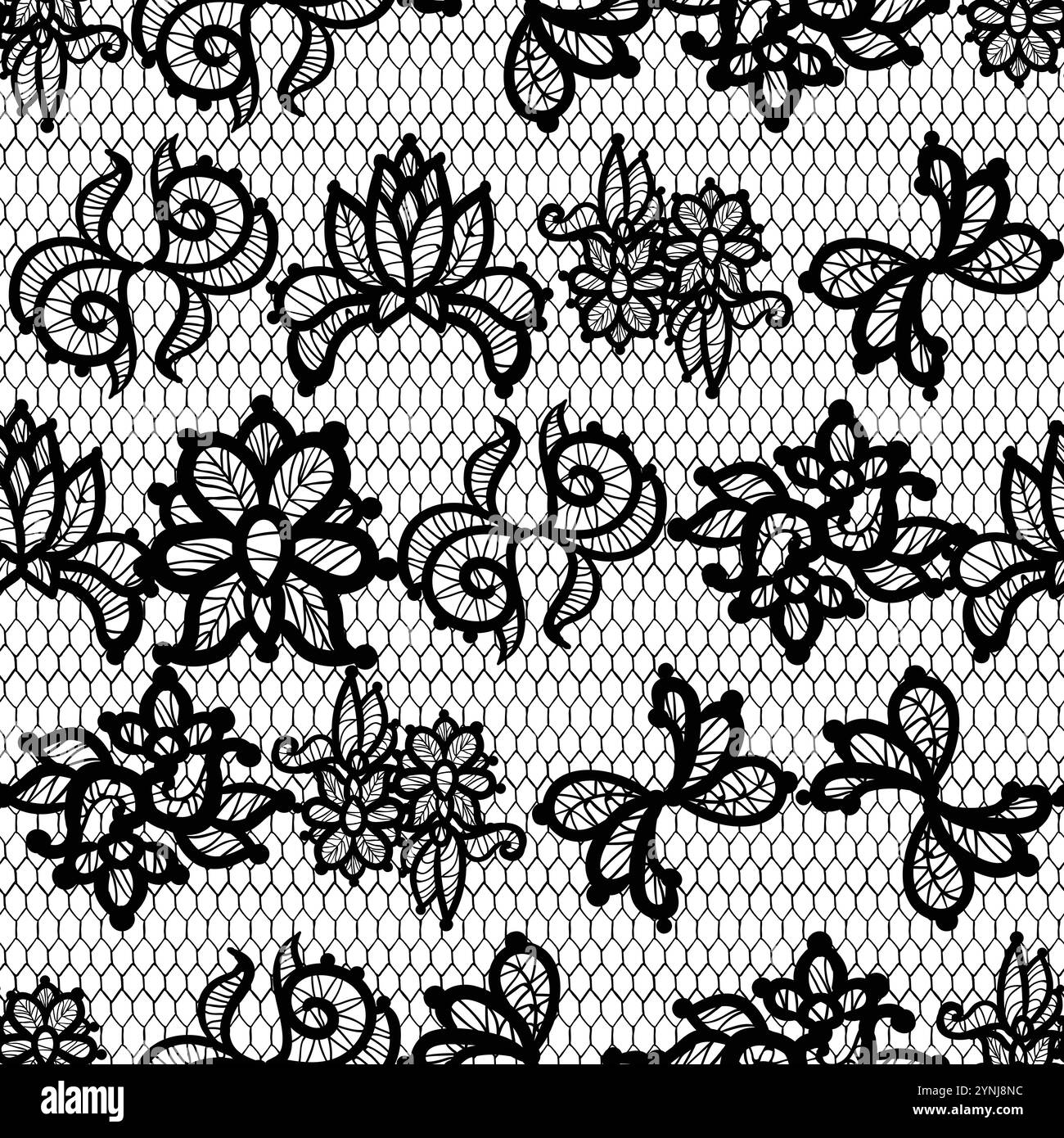 This elegant design features a mesmerizing black lace seamless pattern ...