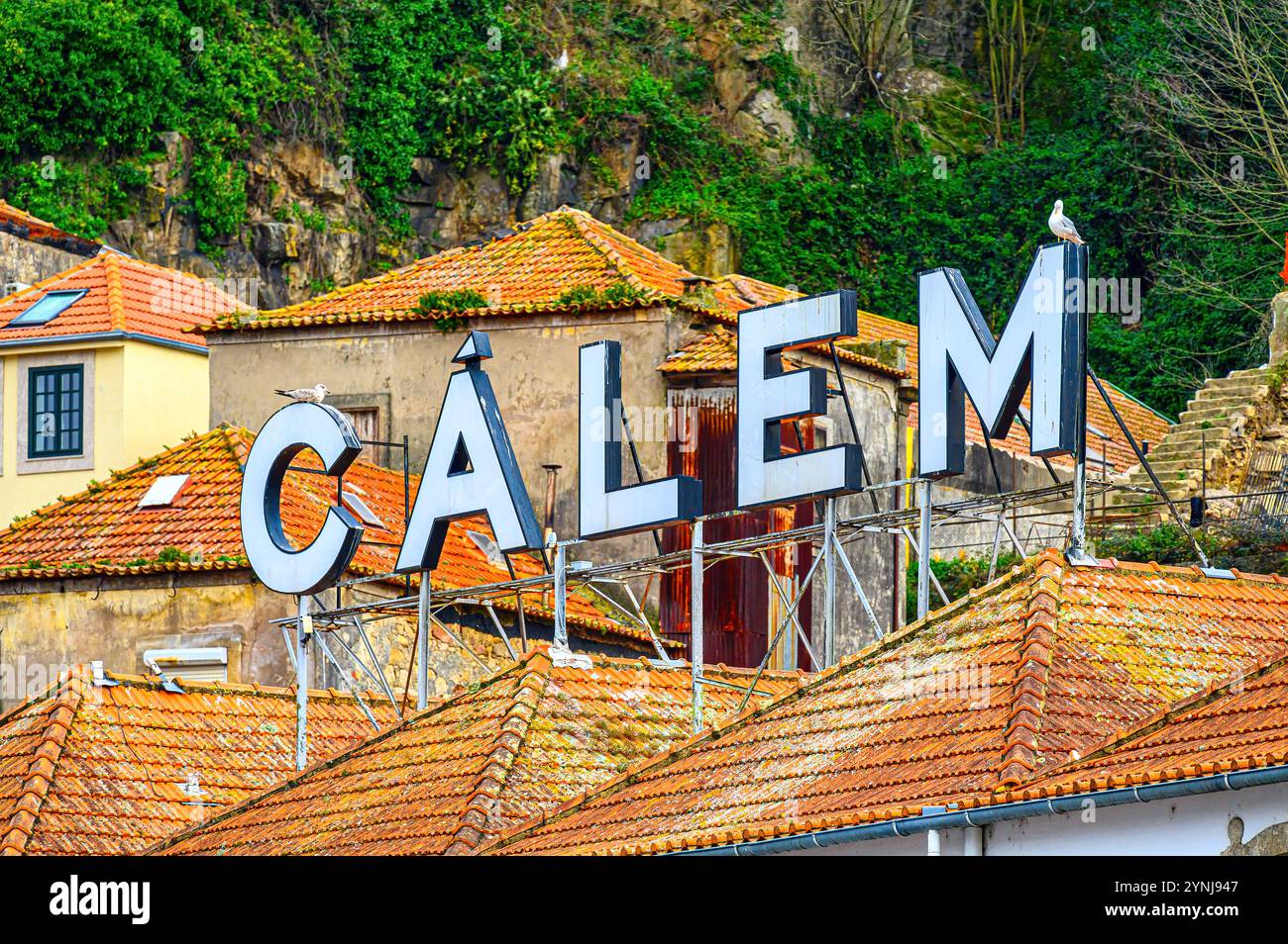 Porto, Portugal - July 17, 2024: Sign for Calem winery on top of ...