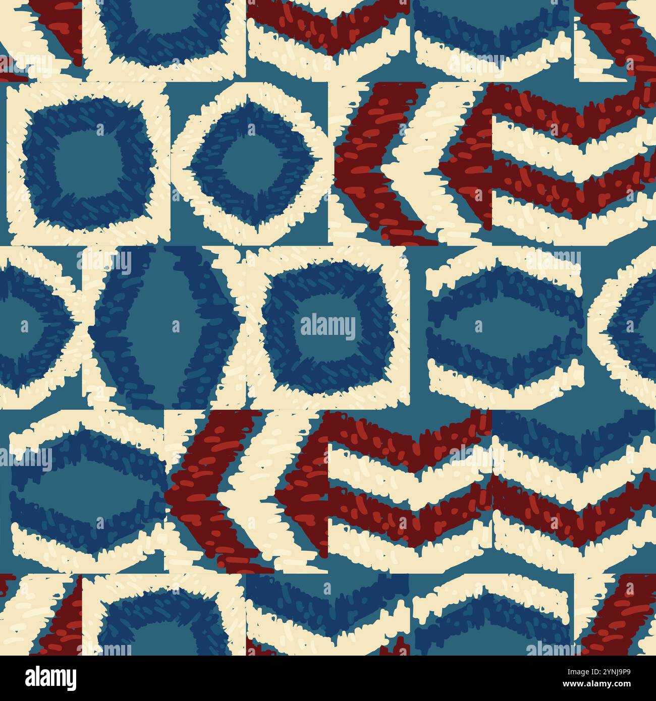 Vibrant geometric seamless pattern showcases dark blue and red shapes ...
