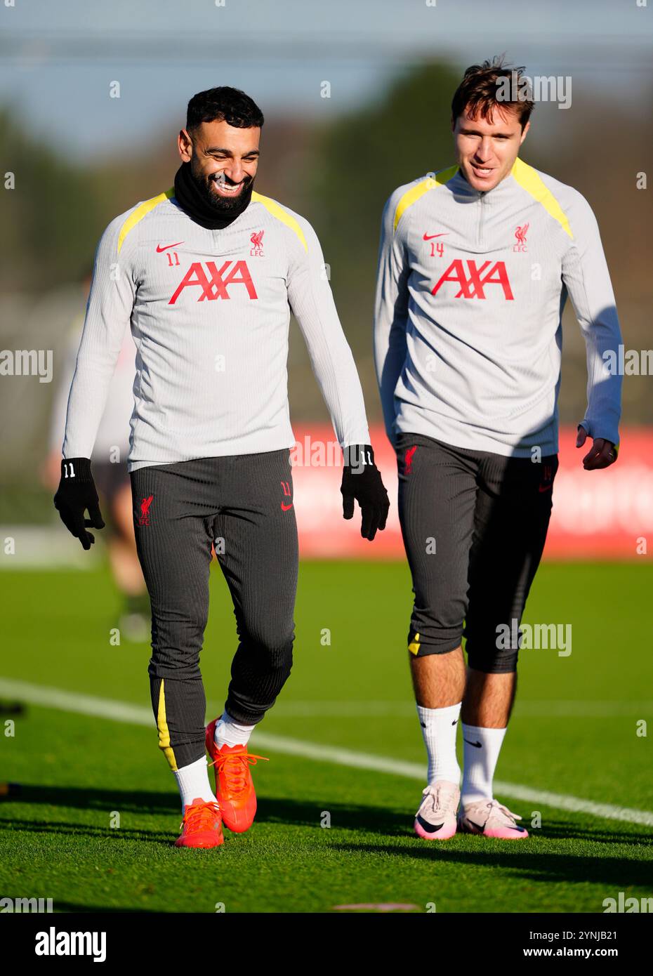 Liverpool's Mohamed Salah and Federico Chiesa during a training session ...