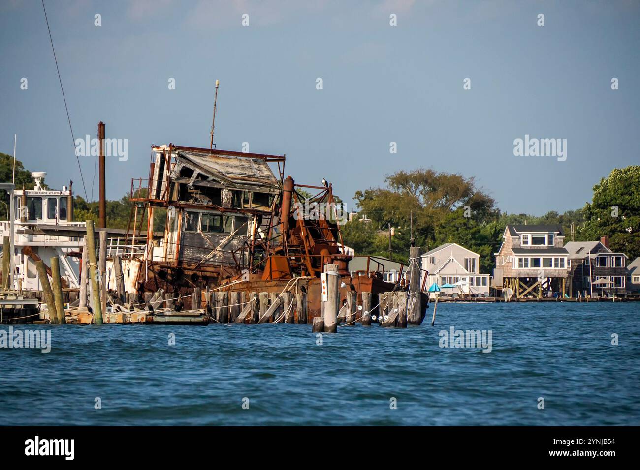 old abandoned rusted ship in harbor port of greenport long island new ...