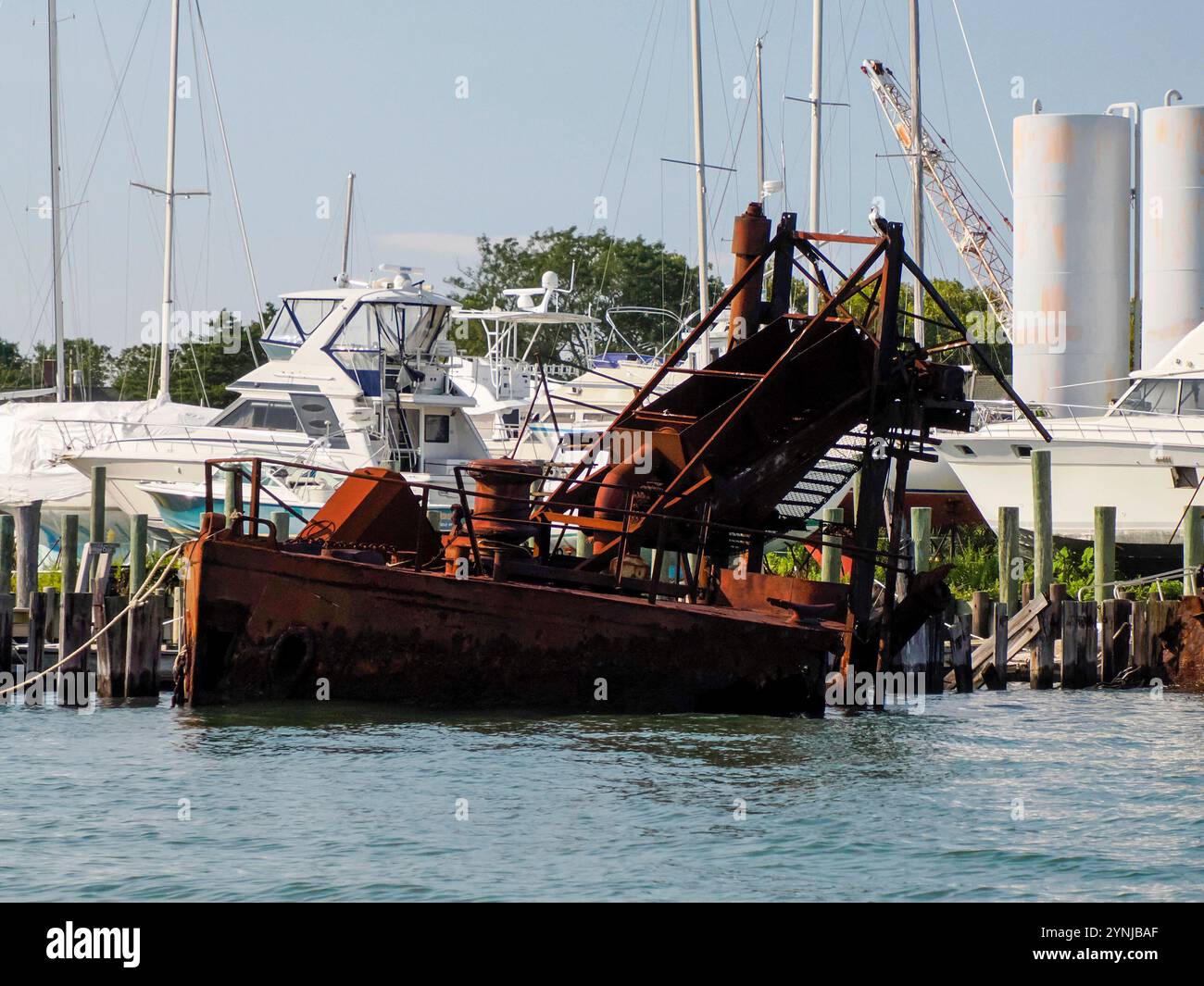 old abandoned rusted ship in harbor port of greenport long island new ...