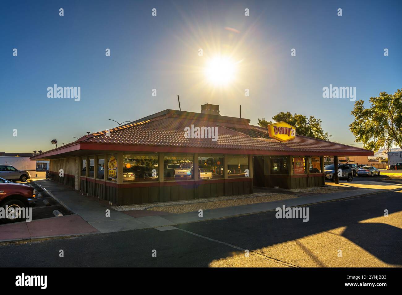 Sunrise over a vintage Denny's restaurant in Ridgecrest, California ...