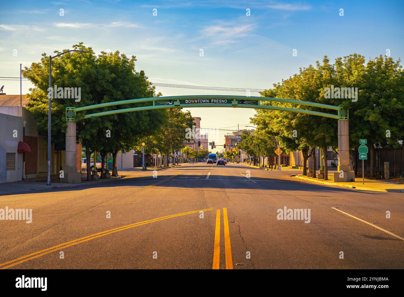 Downtown Fresno welcome sign over Van Ness Avenue in Fresno, California ...