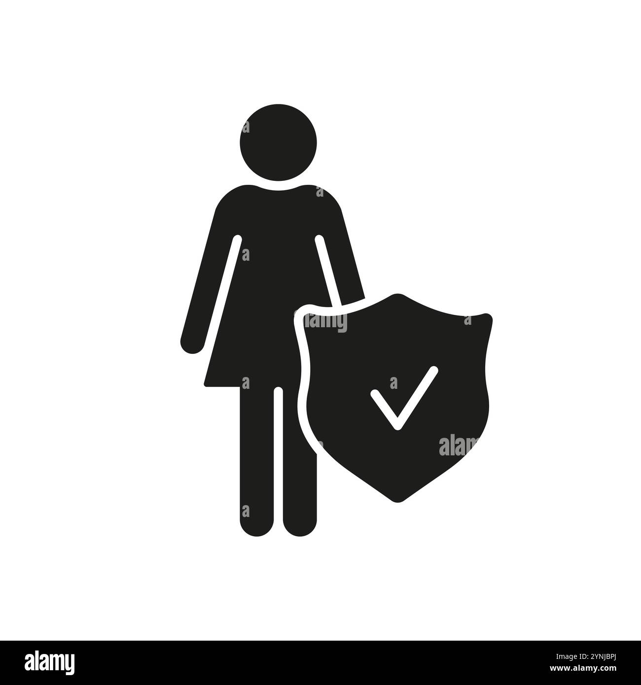 Woman Silhouette Icon with Shield, Safety and Protection Concept ...
