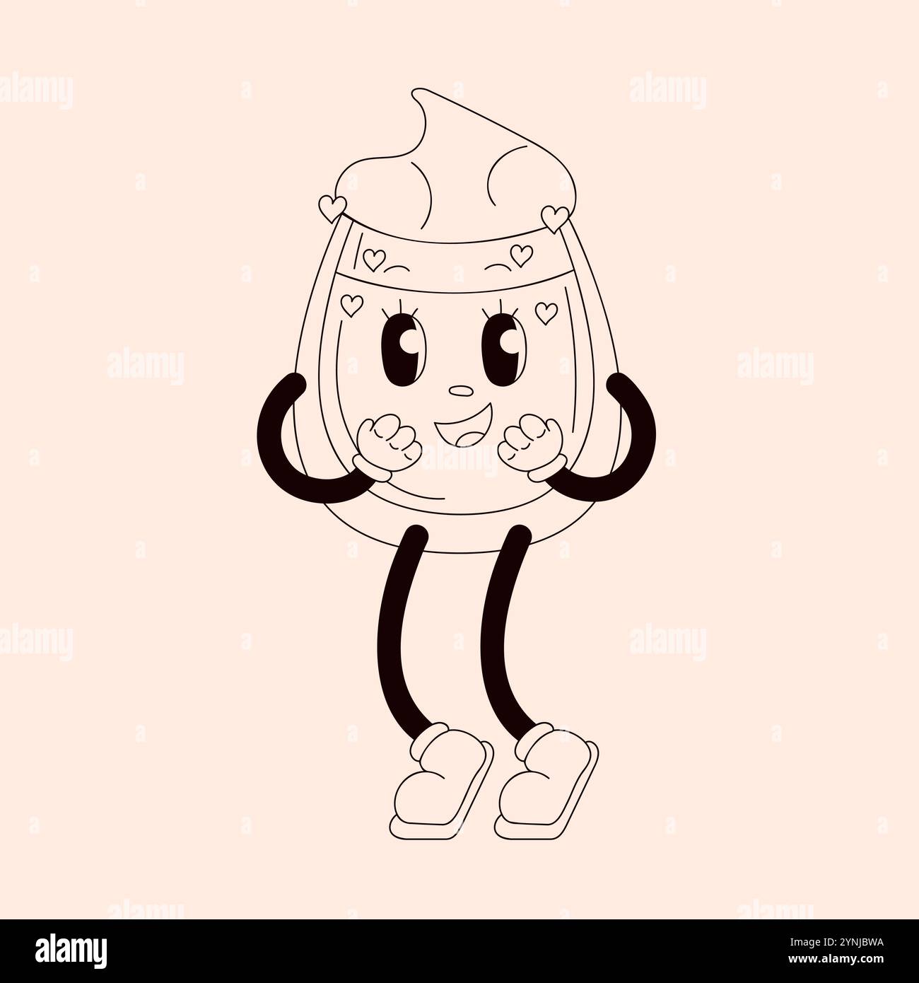 Charming cartoon cup character with whipped cream and hearts for ...