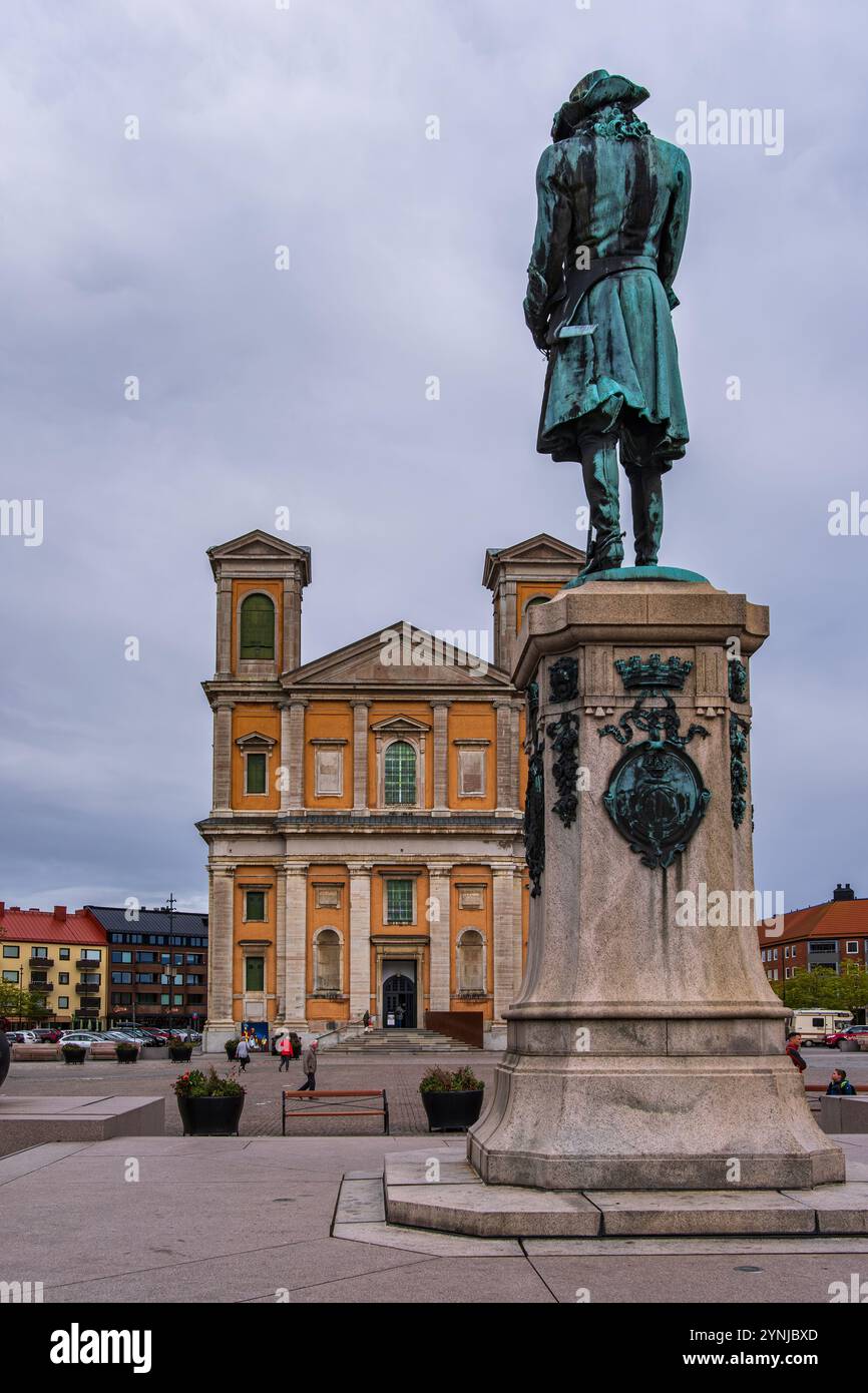 The statue of the city's founder, King Charles XI, looks towards ...