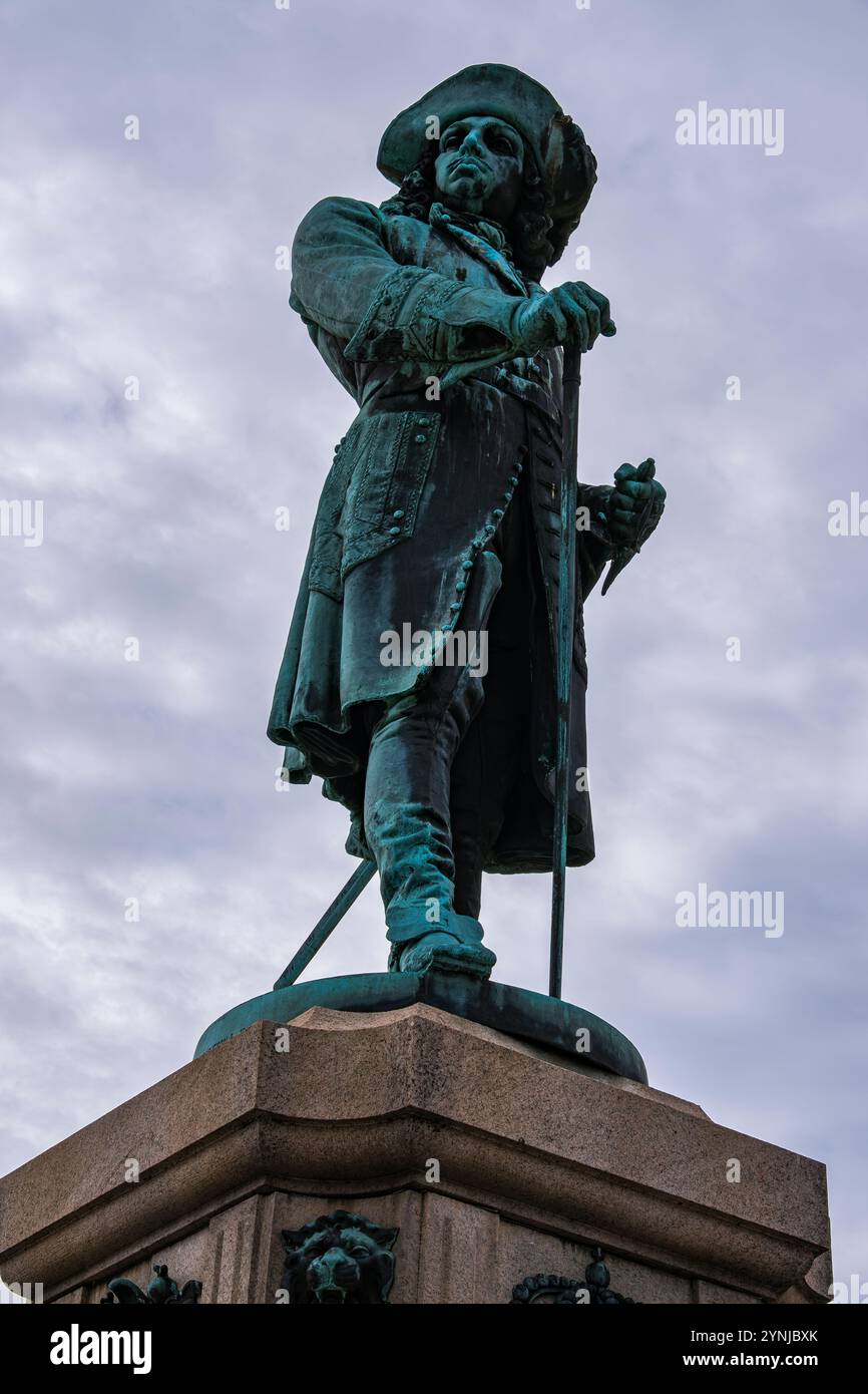 Statue of the city founder King Charles XI on Stortorget, the main or ...