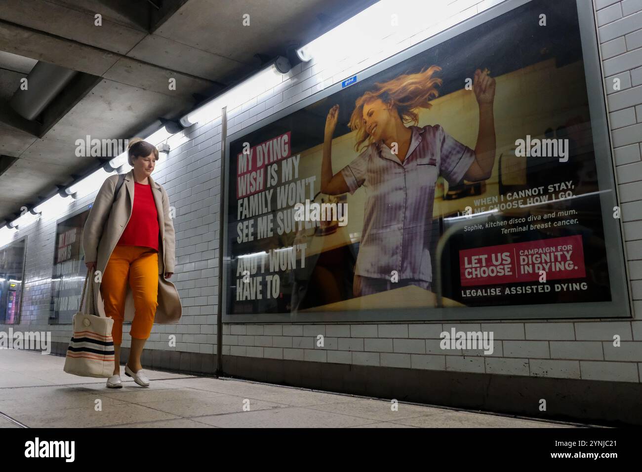 London, UK. 26th November, 2024. Dignity in Dying campaign posters are ...