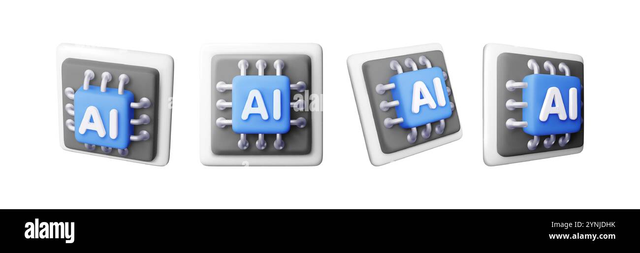 3d set of AI Chip. Artificial intelligence chipset Stock Vector Image ...