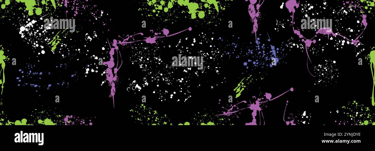 Spray paint splatters vector seamless pattern. Colored ink drips, brush ...