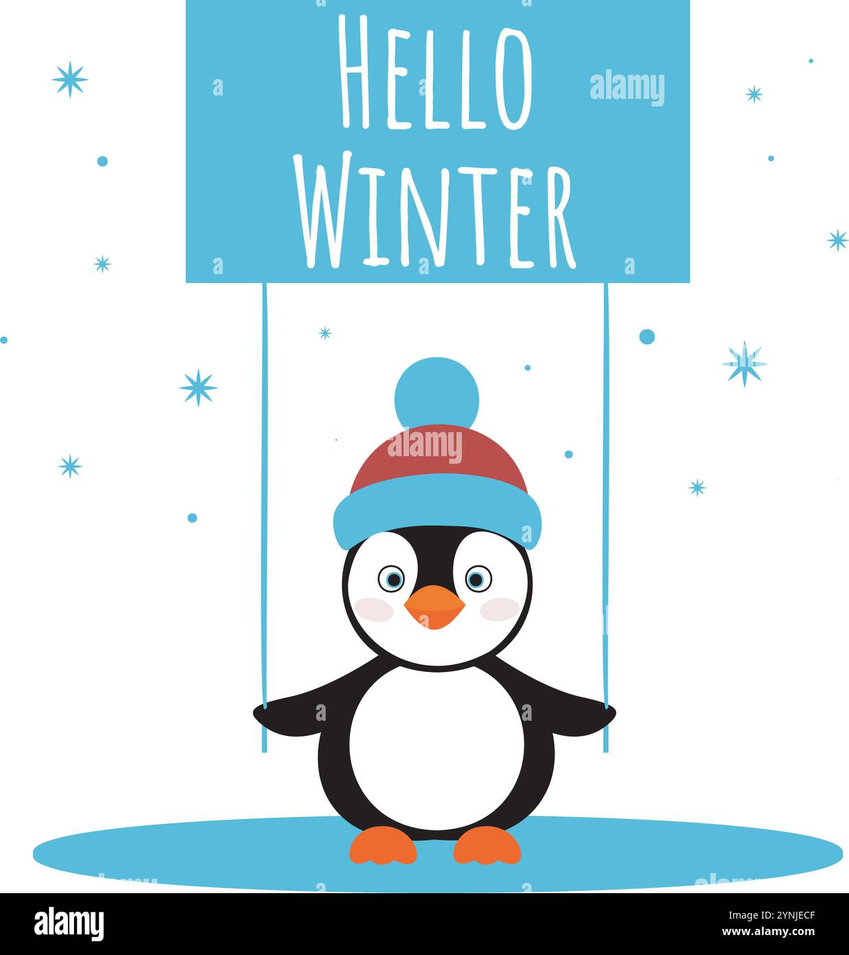 Adorable penguin holding sign with text Hello Winter. Cute baby ...