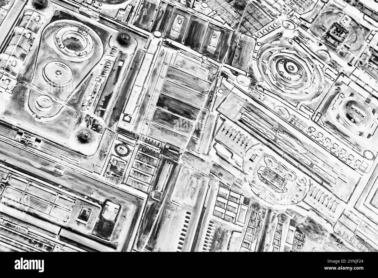 Abstract monochrome industrial background, pattern of random details ...