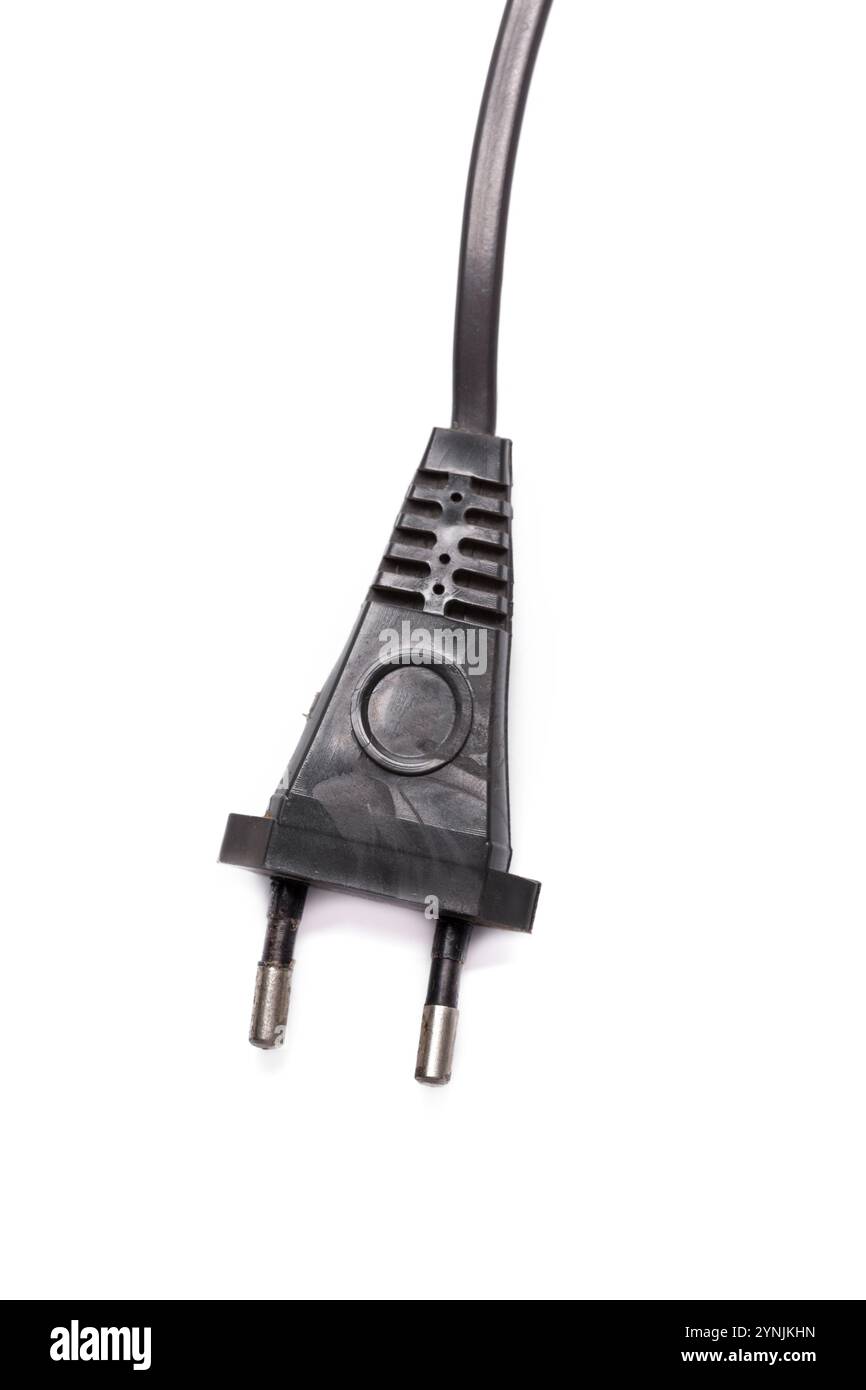 black electric plug cable isolated on white background Stock Photo - Alamy