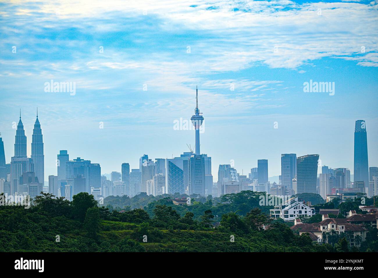 A landscape view of Kuala Lumpur skyline with Petronas Twin Towers ...