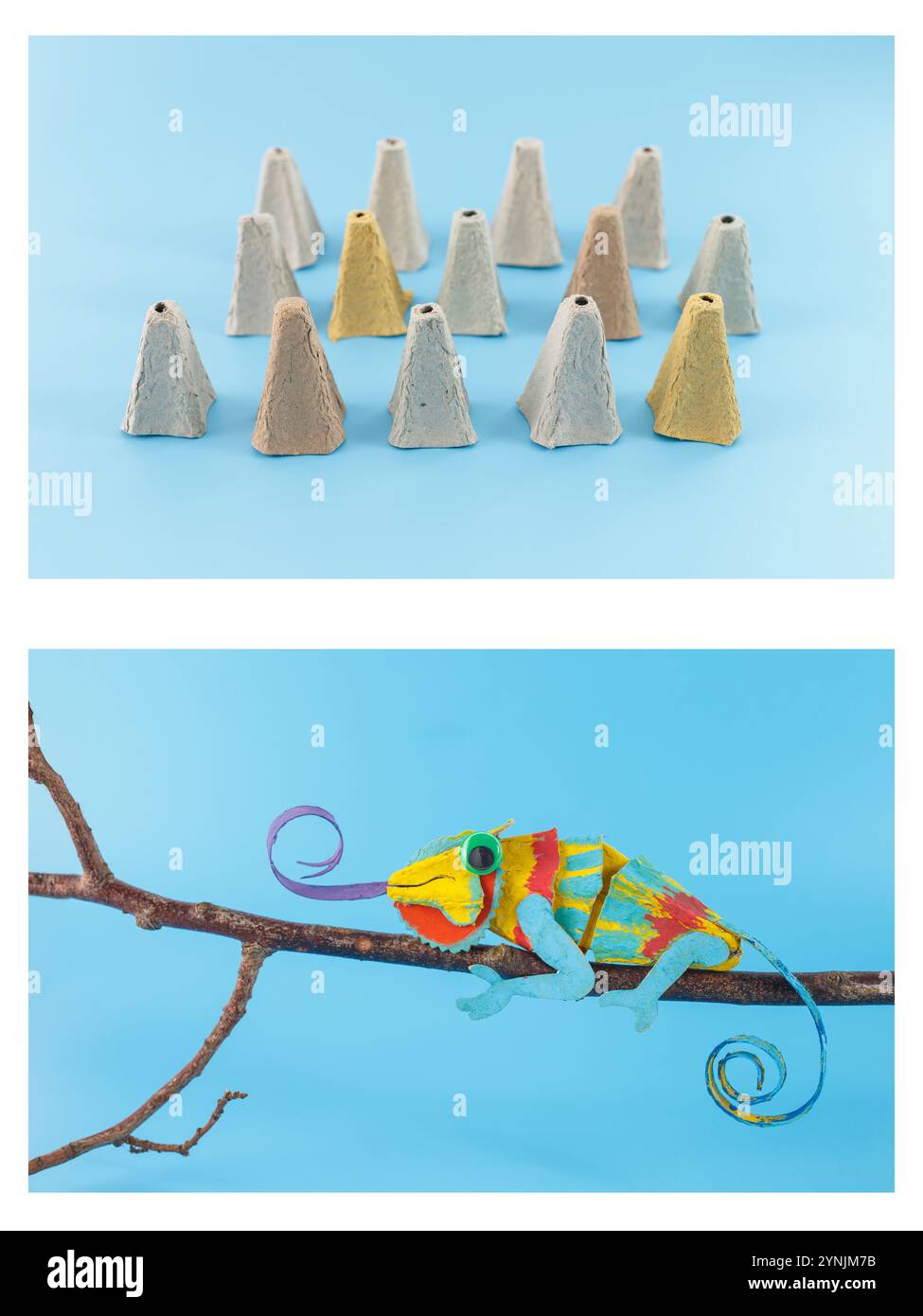 a colorful chameleon sitting on top of a tree branch, cobalt coloration ...