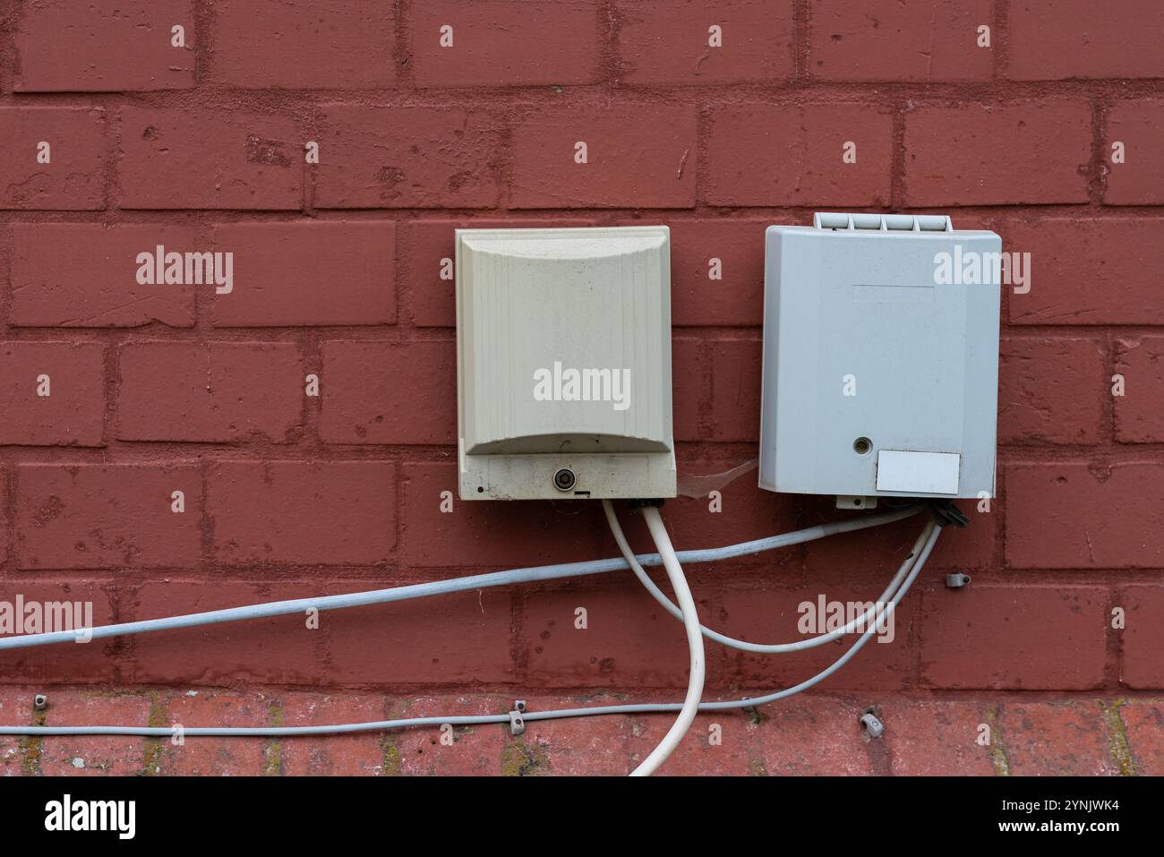 Wall-mounted electrical boxes showcase connectivity components set ...