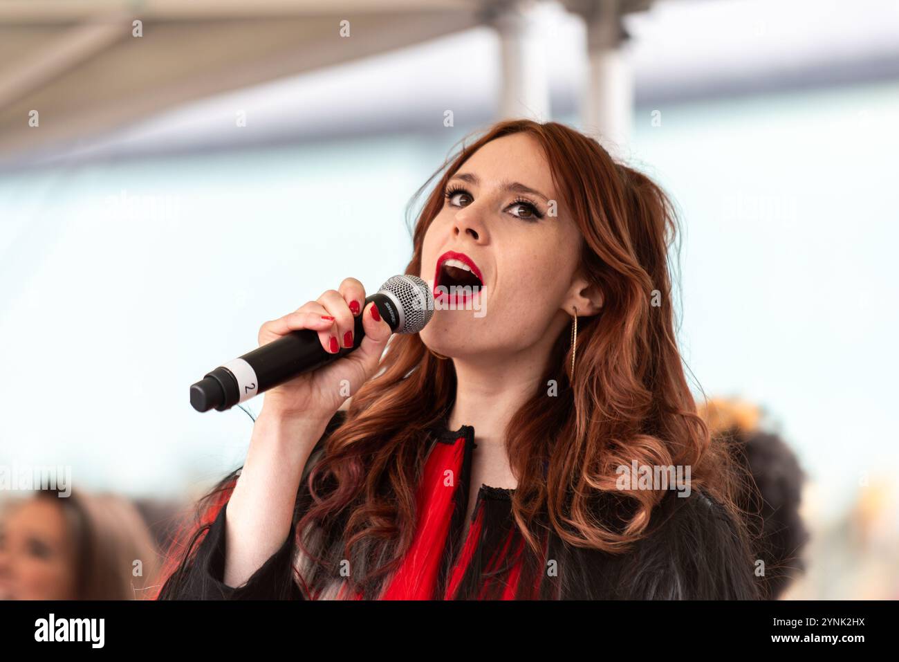Kate Nash singing at March4Women event as part of International Women's Day. Women's equality ...