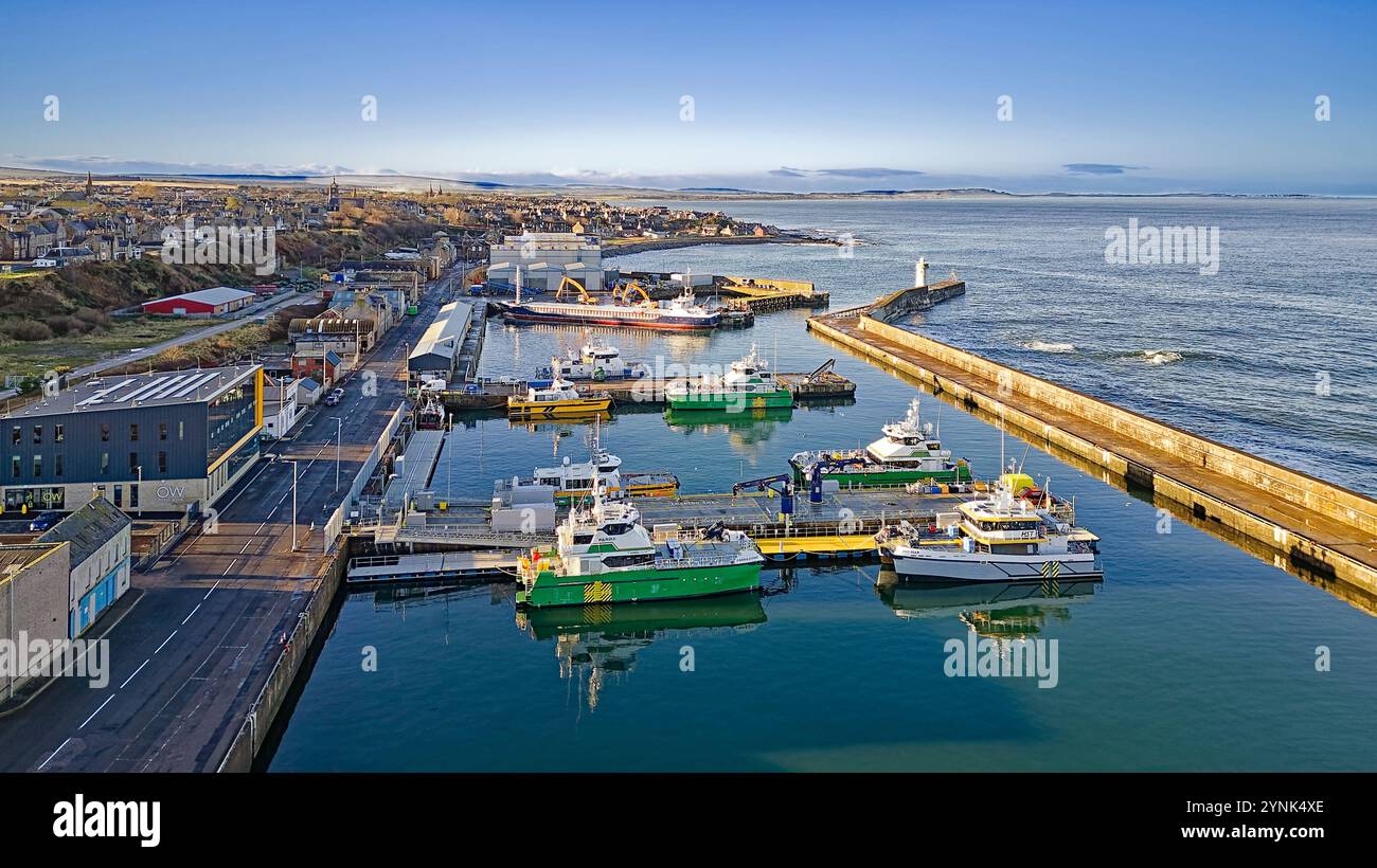 Buckie Harbour Moray Coast Scotland moored offshore wind turbine ...