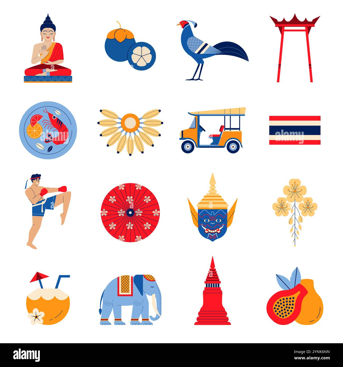 Thailand Travel Symbols and Bangkok Landmarks Icons Stock Vector Image ...