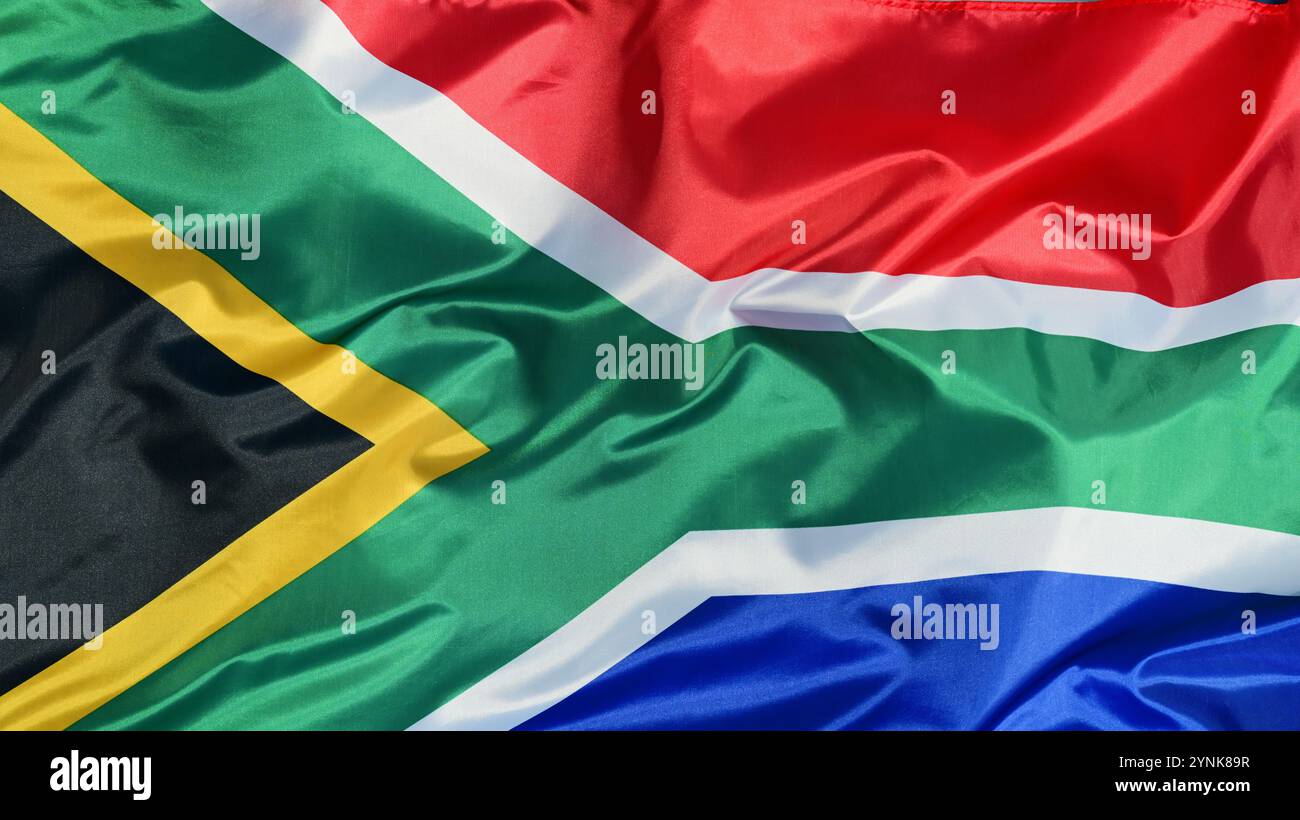 Close-up of the national flag of South Africa, fluttering in the wind ...