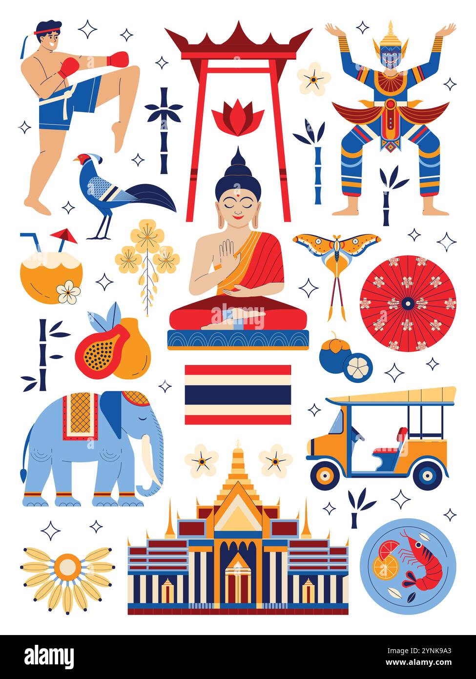 Thailand Travel Symbols and Bangkok Landmarks Set Stock Vector Image ...