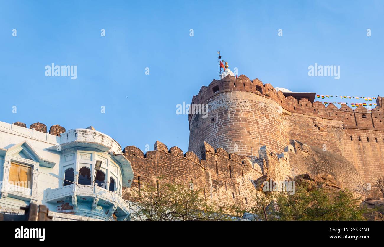 historical fort exterior wall with bright blue sky at morning form flat ...