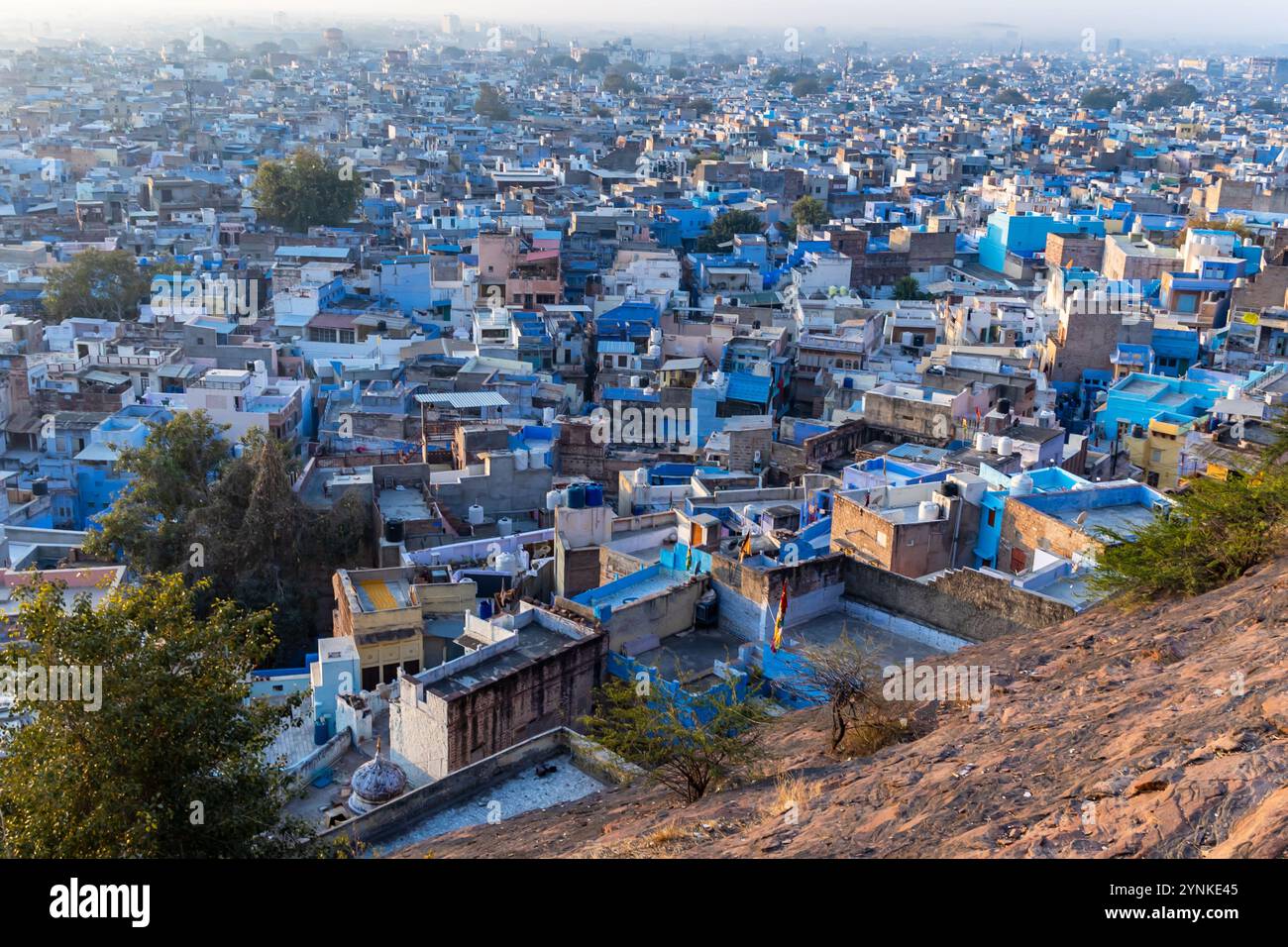 blue city crowded house view from mountain top at morning image is ...