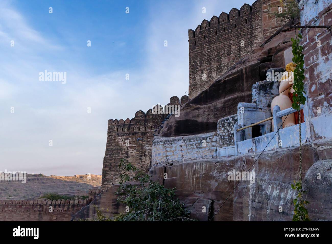 historical fort exterior wall with bright blue sky at morning form flat ...