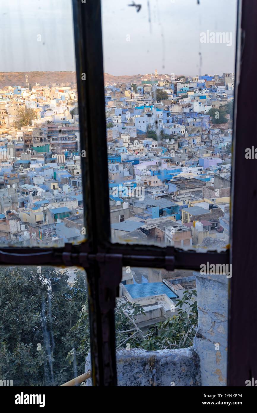 window view of blue city crowded house view from mountain top at ...