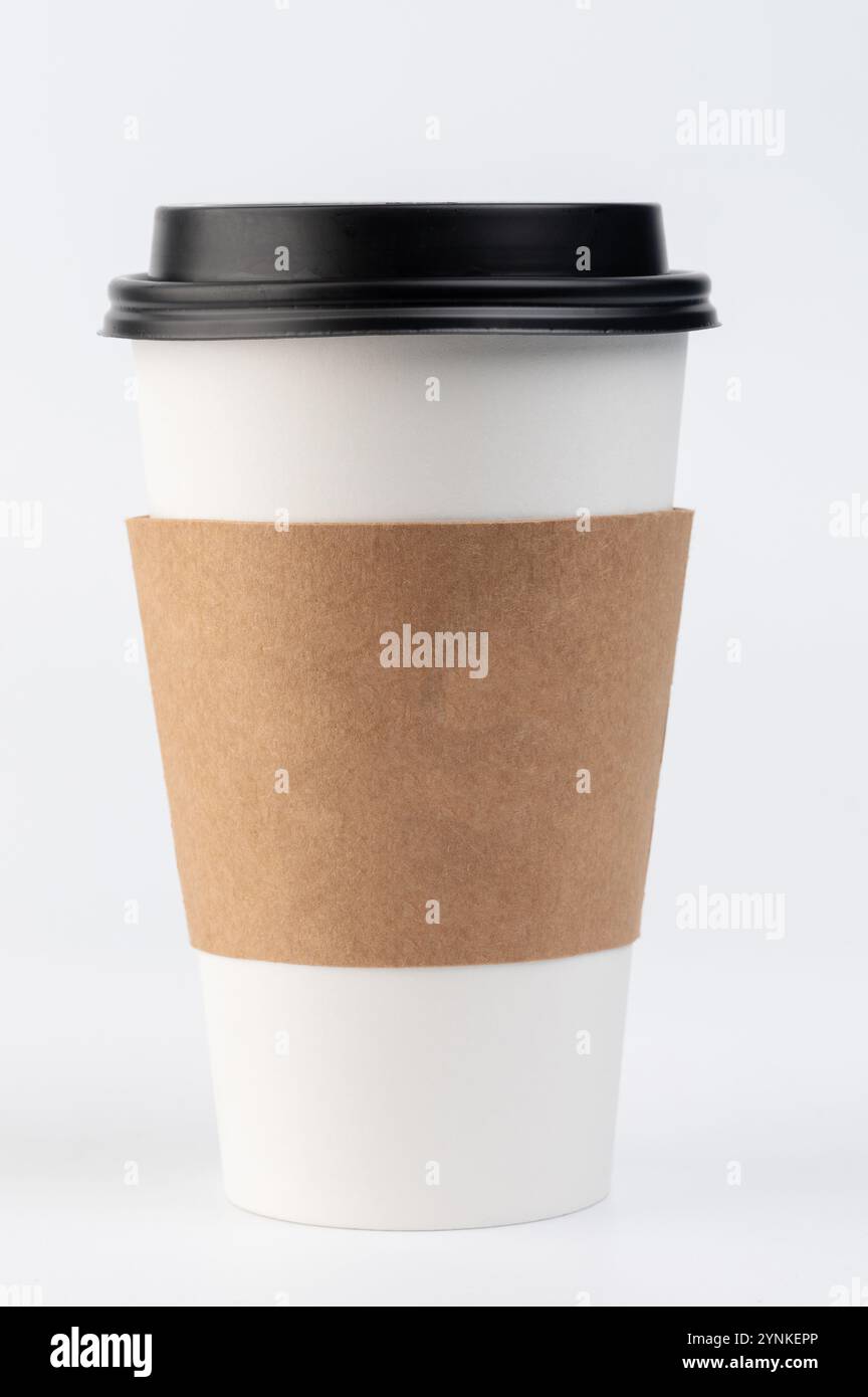 Cardboard paper cup for beverage front view with brown sleeve Stock ...