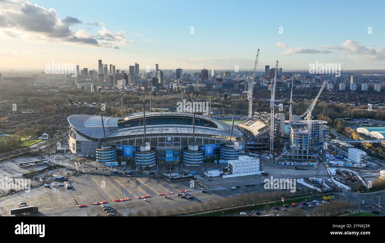 An Aerial view of the Etihad Stadium and the City of Manchester during ...