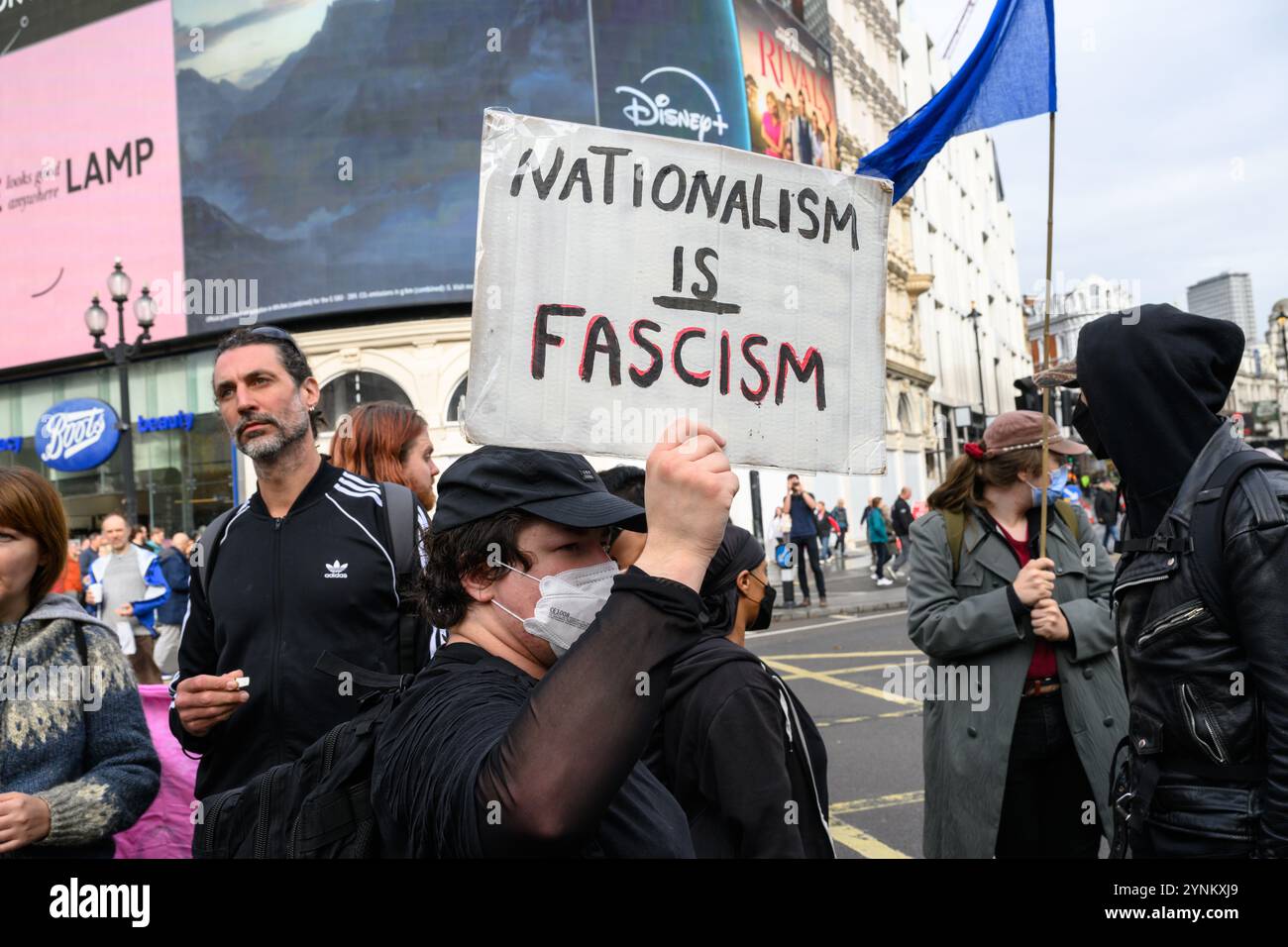 Anti-fascist counter-protesters gathering at Piccadilly Circus to ...