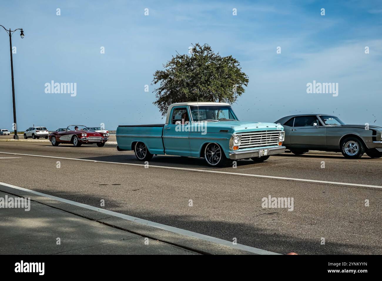 Gulfport, MS - October 04, 2023: Wide angle front corner view of a 1967 ...