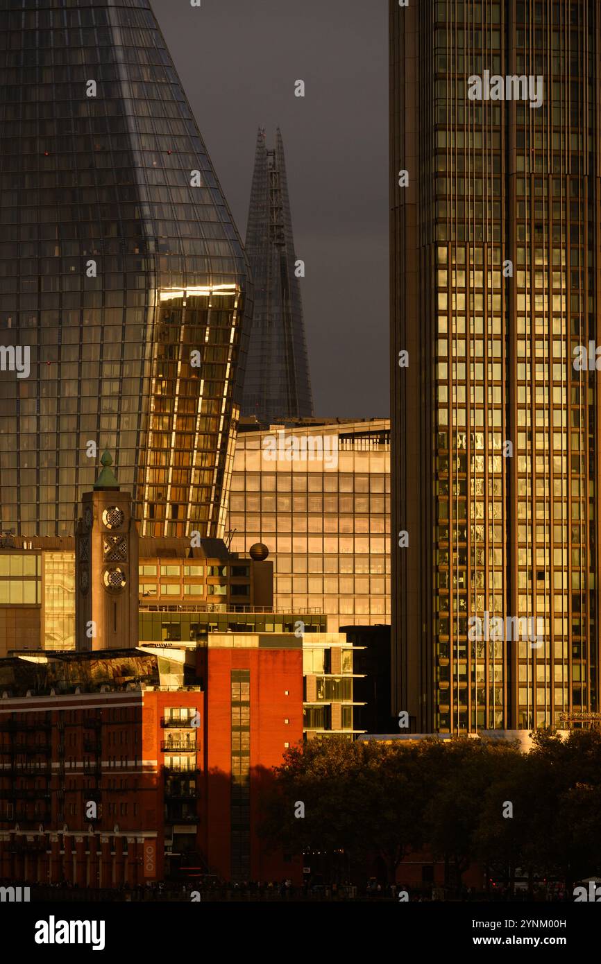 Skyscrapers from left to right: 1 Blackfriars, the Shard, and the ...