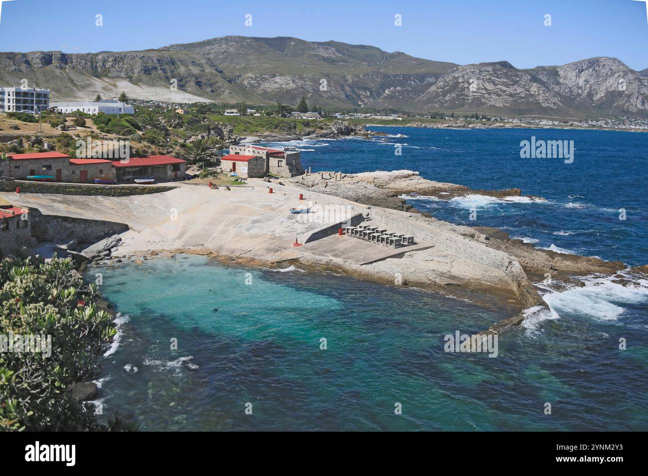 Hermanus with old harbour, museums and Fishermen's Village Stock Photo ...