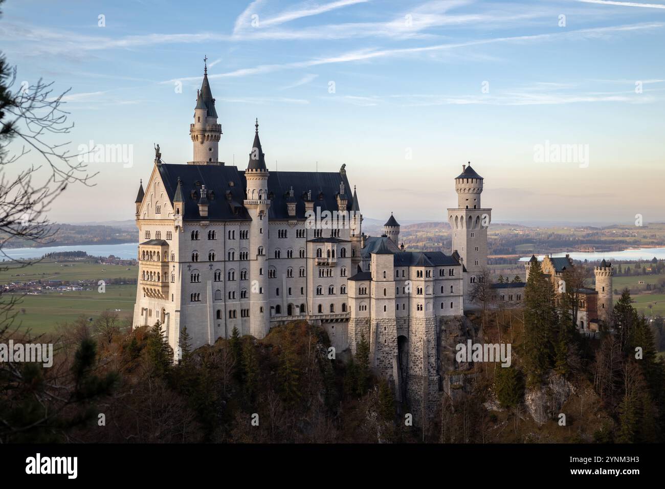 View of the Neuschwanstein Castle, 19th-century romantic architecture ...