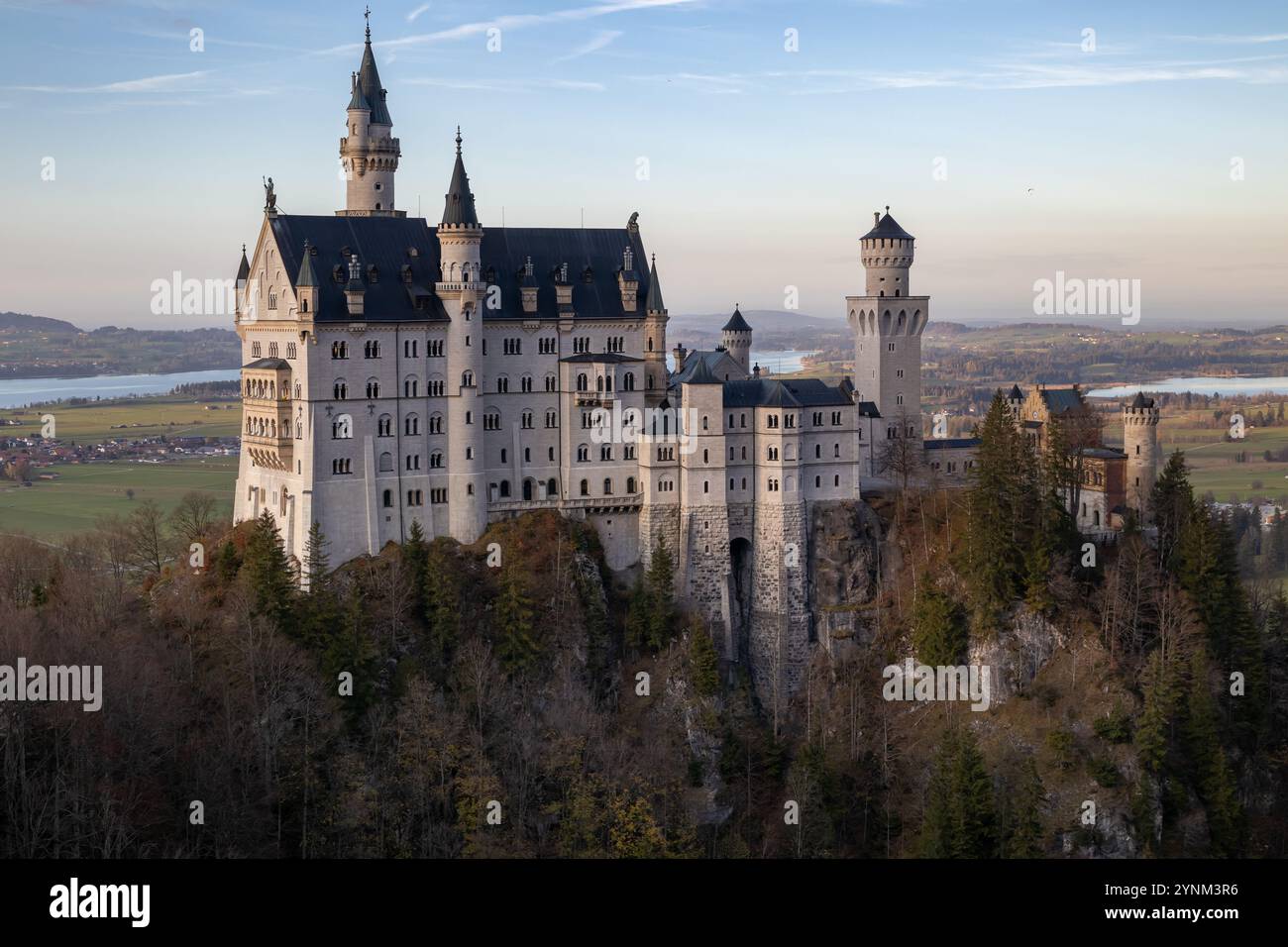 View of the Neuschwanstein Castle, 19th-century romantic architecture ...