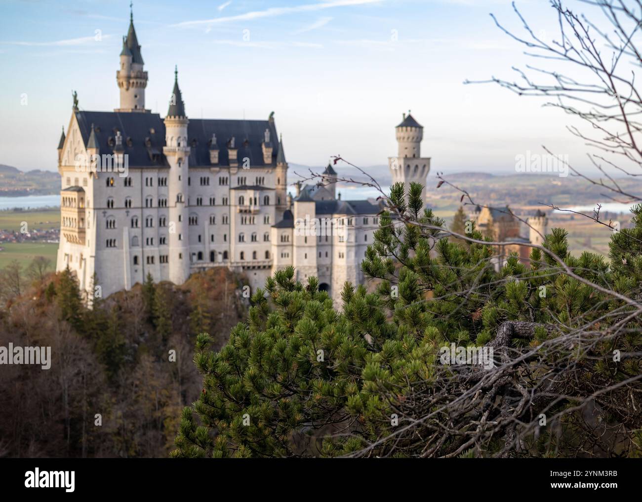 View of the Neuschwanstein Castle, 19th-century romantic architecture ...