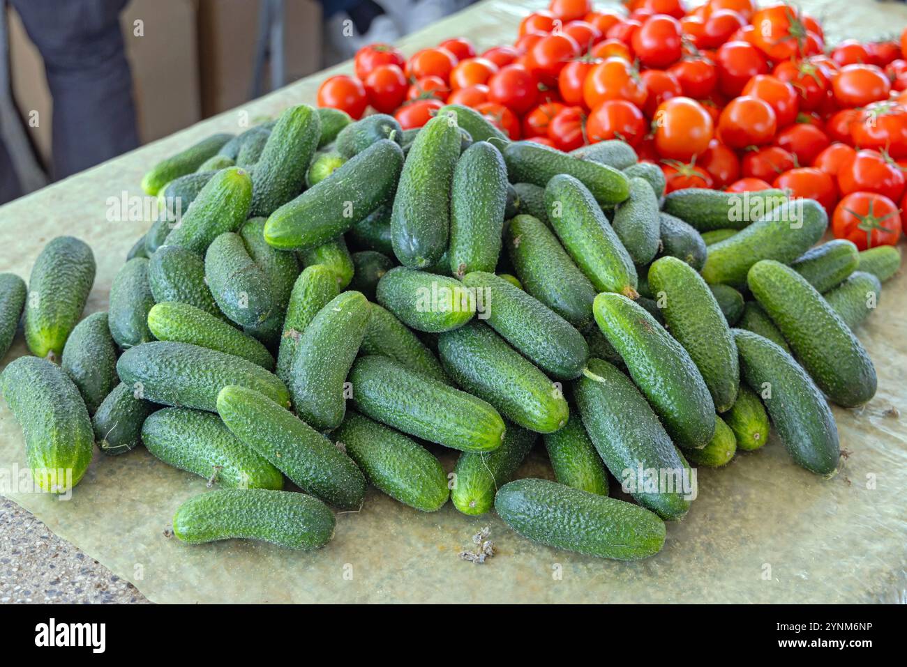 Bunch of Fresh Green Cucumbers Vegetable For Sale at Farmers Market ...