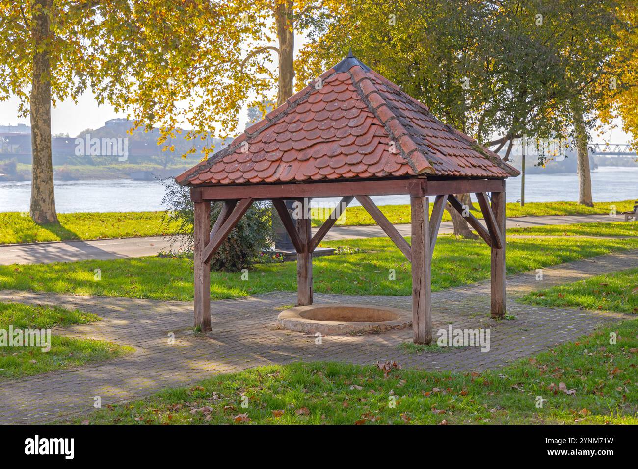 Ceramic Roof Tiles Gazebo Structure Fountain Well Cover in Park Croatia ...