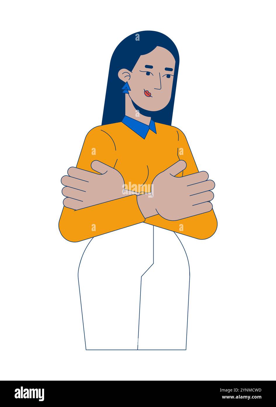 Indian female office worker arms folded 2D cartoon character Stock ...
