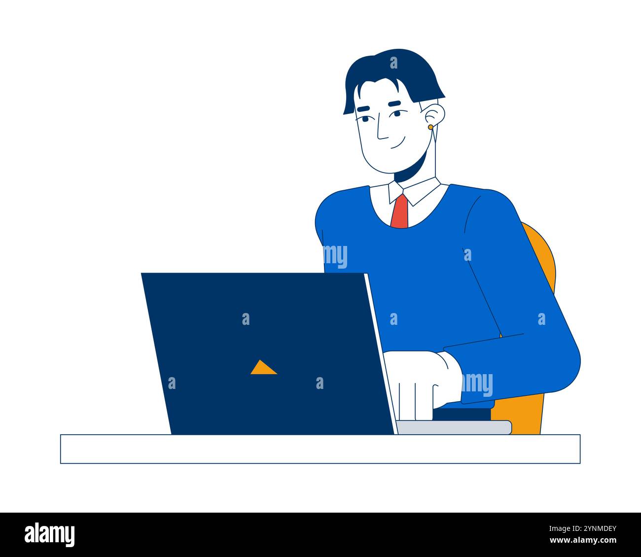 Corporate korean young adult man typing laptop 2D cartoon character ...