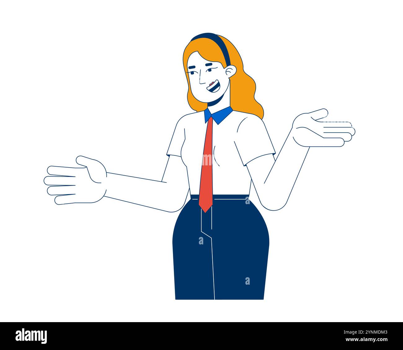 Positive office worker blonde woman gesturing 2D cartoon character ...